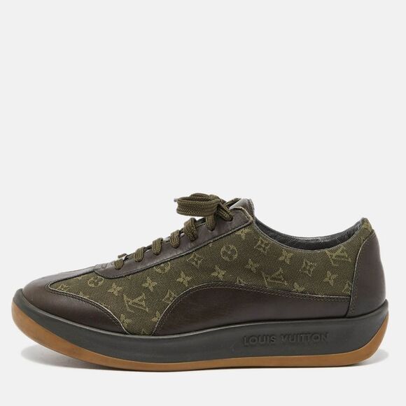Louis Vuitton | Shoes | Louis Vuitton Army Green Leather And Monogram ...